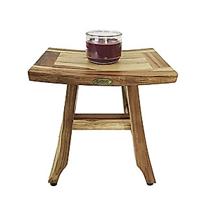 EcoDecors Satori Teak Wood Shower Shaving Foot Rest Stool Natural Rustic Finish - 10" D x 14" W x 15" H