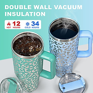 FECBK 40 oz Tumbler with Handle and Straw, 100% Leak-Proof Travel Mug, Stainless Steel Double Wall Vacuum Insulated Coffee Cup Keeps Cold For 34 Hours, Dishwasher Safe, BPA Free, Black Leopard
