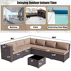 Piltwoff 7 Pieces Wicker Patio Conversation Sets,Modern Outdoor Sectional Furniture Patio Sets All-Weather for Backyard, Balcony(Brown)