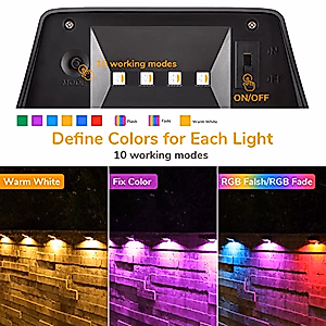 AGPTEK Solar Fence Lights Warm White & RGB Lock Mode 4Pack, 10 Lighting Modes Detachable Lampshade Fence Solar Lights IP65 Waterproof Outdoor Decorative Solar Lights for Fence, Wall, Patio, Step, Deck