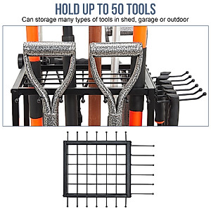Garden Tool Organizer, Yard Tool Organizer up to 50 Tools, Garage Tool Organization and Storage, Garden Tool Storage, Yard Tool Racks, Tool Stand, Tool Holder for Garage, Shed, Outdoor, Black