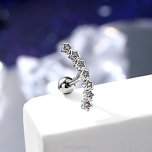 Melighting 16G Cartilage Earrings Satr Helix Earrings Clear CZ Curved Upper Ear Surgical Steel 316L Cartilage Piercing Tragus Piercing Earrings Studs for Women Body Piercing Jewelry