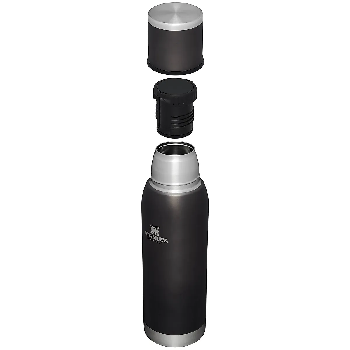 Stanley Adventure-To-Go Vacuum Bottle 25 oz | Wide Mouth with Leakproof Cup Lid | Keep Drinks Hot or Cold | Packable for Travel | Insulated Stainless Steel Thermos | BPA-Free | Charcoal Glow