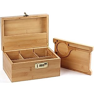 OZCHIN Large Bamboo Box with Combination Lock Decorative box for Home Locking Storage Bamboo Box