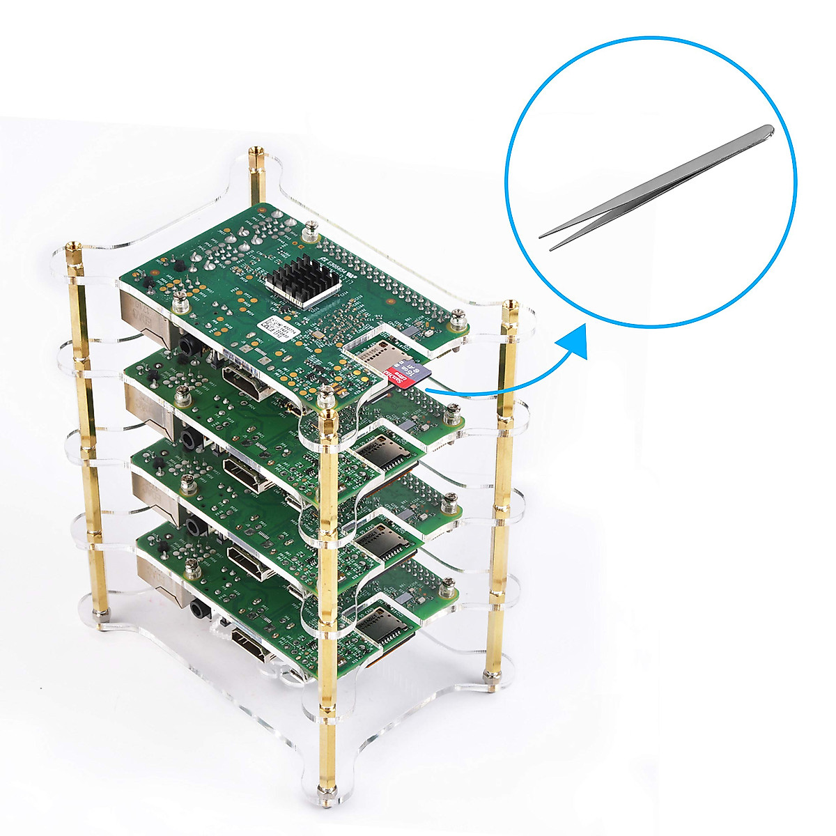 4 Layers Clear Stackable Case for Raspberry Pi 4 Model B, Pi 3 B+ , Pi 3b Case with Heatsink