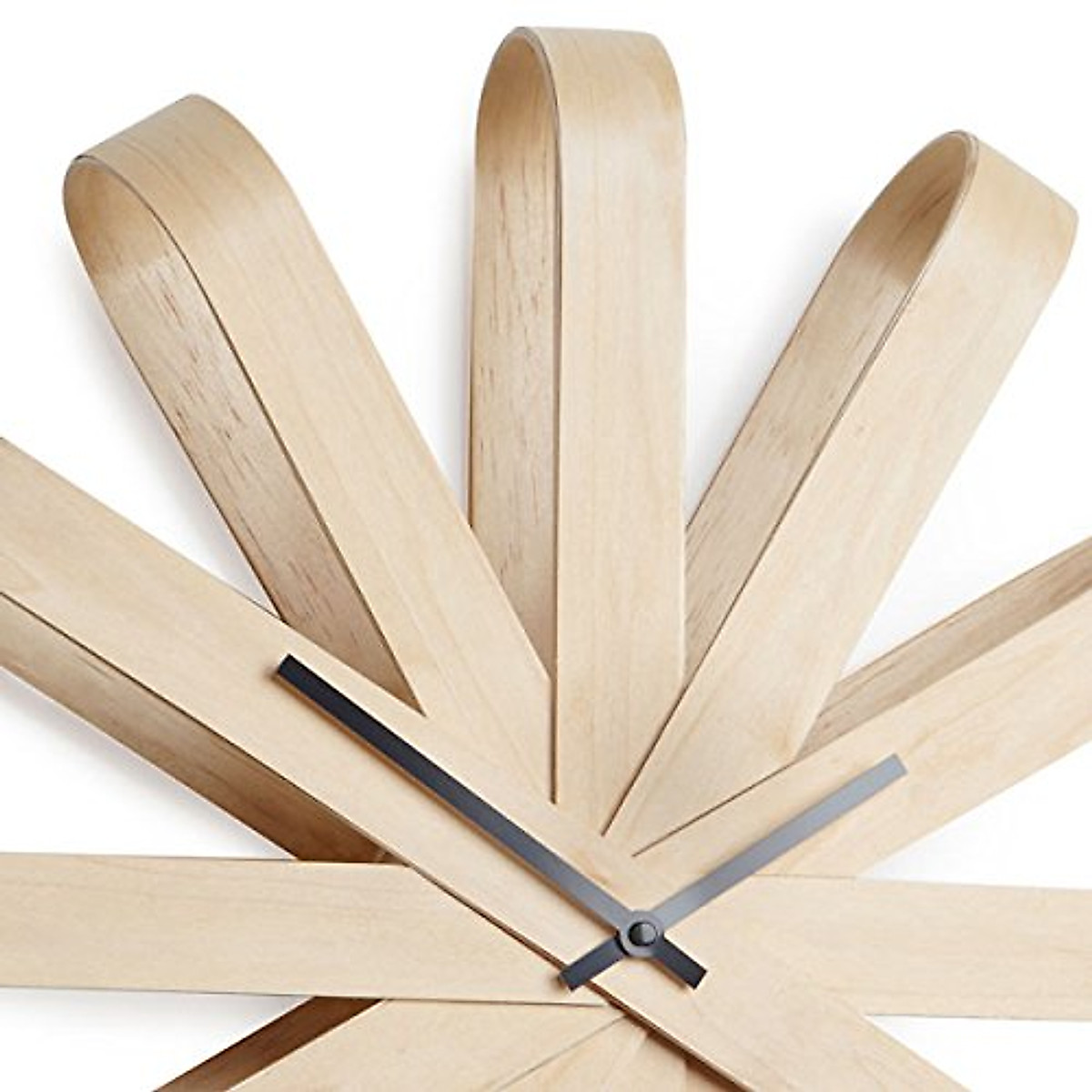 Umbra Ribbonwood Large Modern Wall Clock, Battery Operated, Silent, Non Ticking, Unique, 20" Diameter x 4” Width x 20" Height, Natural