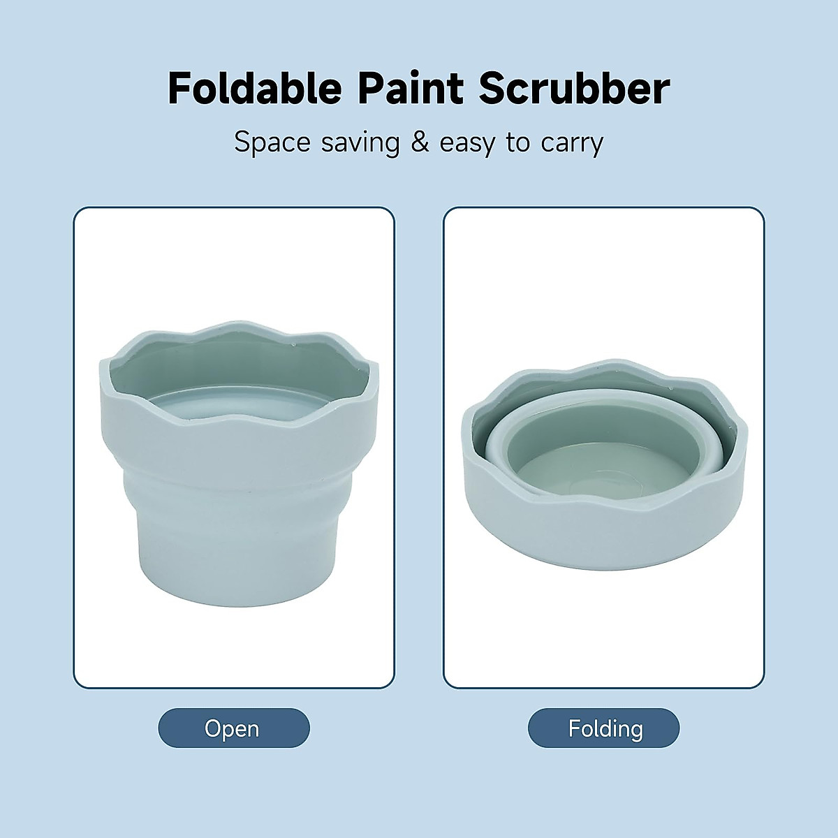 FLEXMAN Collapsible Paint Brush Washer, Portable Silicone Washing Bucket Brush Holder for Camping, Hiking, Watercolor Oil Painting, Pen Wash Container (Blue)