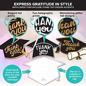 Decorably 40 Pack Foiled, Glittery & Holographic Graduation Thank You Cards with Envelopes & Stickers, Graduation Thank You Cards 2024, 6.5x4.5 Thank You Cards Graduation 2024, Grad Thank You Cards