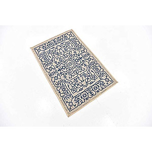 Unique Loom Outdoor Botanical Collection Area Rug - Allover (2' 2" x 3' 1" Rectangle, Beige and Blue/ Blue)