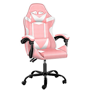 Pink Gaming Chair, Big and Tall Gamer Chair, Racing Style Adjustable Swivel Office Chair, Ergonomic Video Game Chairs with Headrest and Lumbar Support