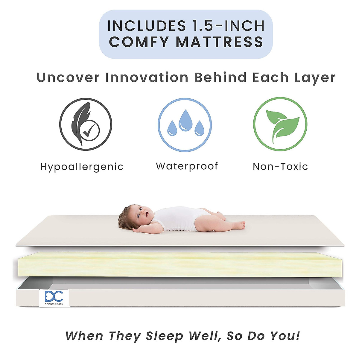 Delta Children Folding Portable Mini Baby Crib with 1.5-inch Mattress - Greenguard Gold Certified, Natural