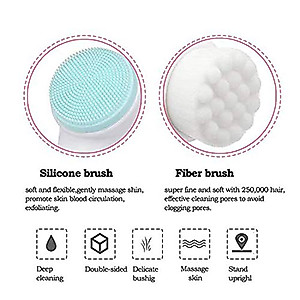 Manual Facial Cleansing Brush, 2-in-1 Skin Care face Brush, Silicone Facial Scrubber Manual Dual Face Wash Brush for Deep Pore Exfoliation Massaging (Blue)