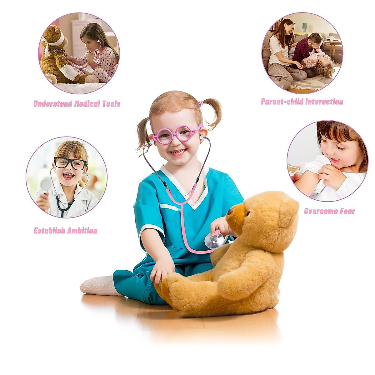 Gifts2U Doctor Kit for Toddlers 3-5, Medical Pretend Play Toys with Gift Case, 42 Piece Dentist Playset Kit for Kids,for Christmas Birthday Gift(Pink)