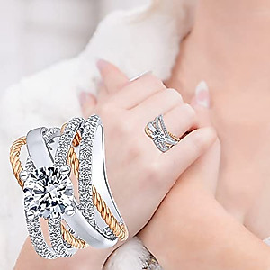 Engagement Round Cut Zircons Women Wedding Rings Jewelry Rings for Woman Full Diamond Ladies Ring Casual Rings for Women (Gold, 11)