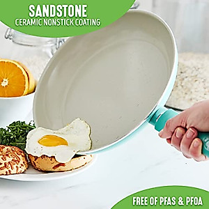 GreenLife Soft Grip Healthy Ceramic Nonstick, 14 Piece Cookware Pots and Pans Set, PFAS-Free, Dishwasher Safe, Turquoise