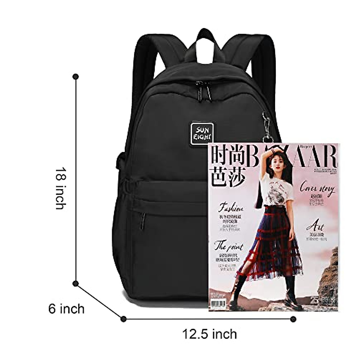 Reqinqin Kids Backpack Girls and Boys Waterproof School Backpack Suitable for Age for Over 6 years old Lightweight Travel Children Black backpack (Black)