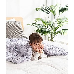 clootess Chunky Knit Blanket Chenille Throw - 100% Hand Knit with Jumbo Chenille Yarn Soft Cozy for Sofa Bed Home Decor (Grey 24x40 in)