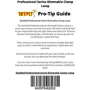 8.5" Professional Reptile Series Dimmable Clamp Lamp 150w Maximum - Includes DBDPet Pro-Tip Guide