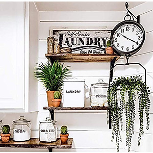 Metal Laundry Room Container - Modern Farmhouse White Detergent Powder Storage, Organization, and Decor Display Canister Box