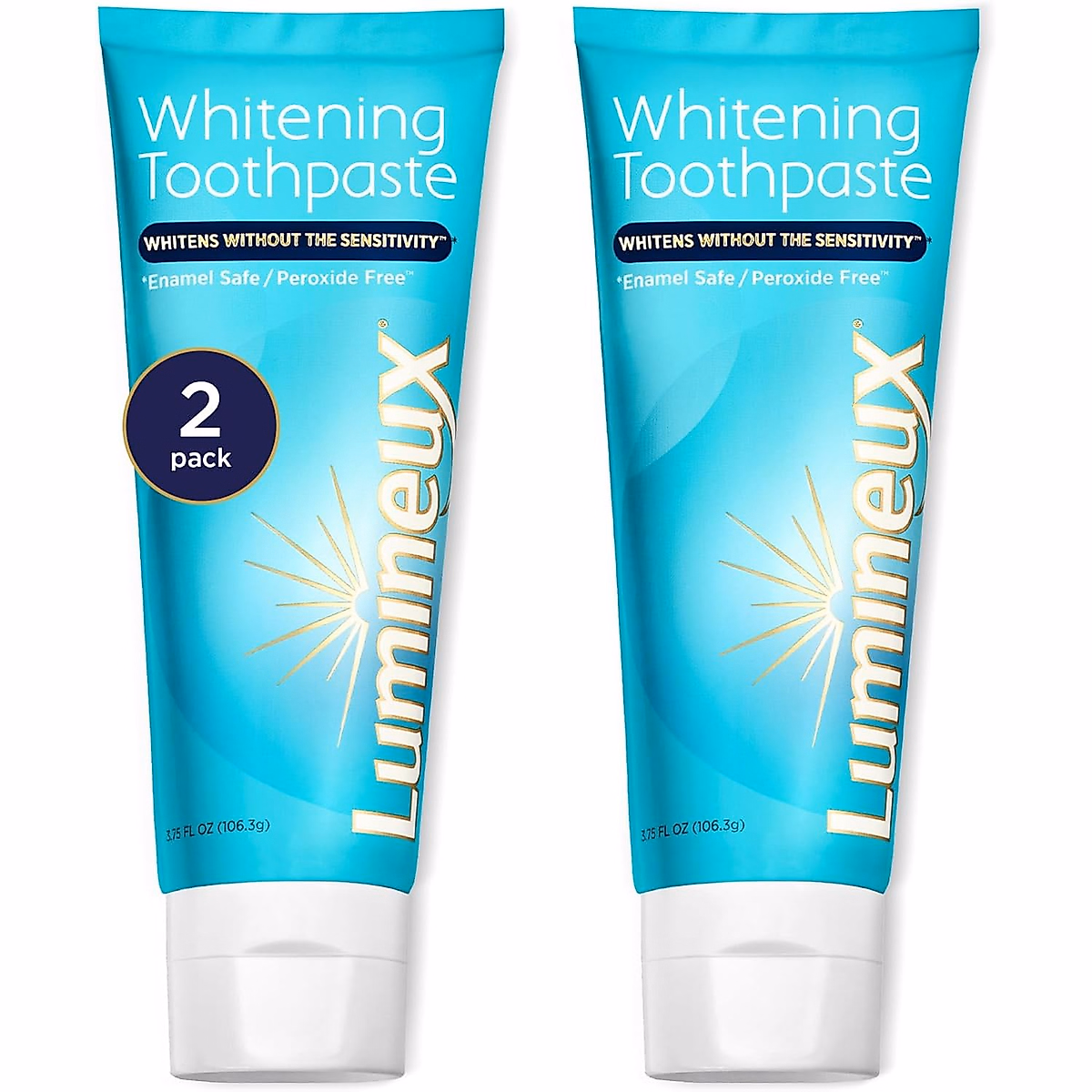Lumineux Teeth Whitening Toothpaste 2 Pack Peroxide Free Enamel Safe for Sensitive Whiter Teeth, Fluoride Free, No Alcohol, Artificial Colors, SLS Free Dentist Formulated - 3.75 Oz