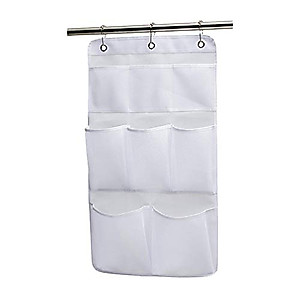 TOPBATHY Large Mesh Shower Caddy Quick Dry Hanging Bath Organizer with 4 Pockets,Hang on Shower Curtain Rod/Liner Hooks/Door for Bathroom Accessories,Space Saving
