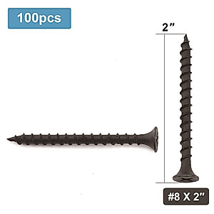 #8 x 2 Inch Wood Screw 100PCS Black Phosphate Coated Stainless Flat Truss Head Fast Self Tapping Drywall Screws by SG TZH