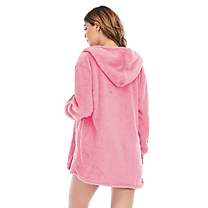 Famnbro Womens Sexy 3 Piece Outfits Fuzzy Warm Fleece Cardigan Fluffy Crop Top Short Sets Pajamas A-pink