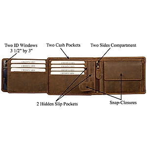 DiLoro Italy Full Size Mens Leather Wallet Bifold Flip ID Zip Coin Wallets with RFID Protection (Dark Hunter Brown With ID)