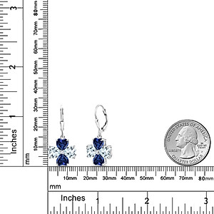 Gem Stone King 925 Sterling Silver Sky Blue Aquamarine and Blue Created Sapphire Dangle Earrings For Women (6.14 Cttw, Gemstone March Birthstone, Heart Shape 6MM)