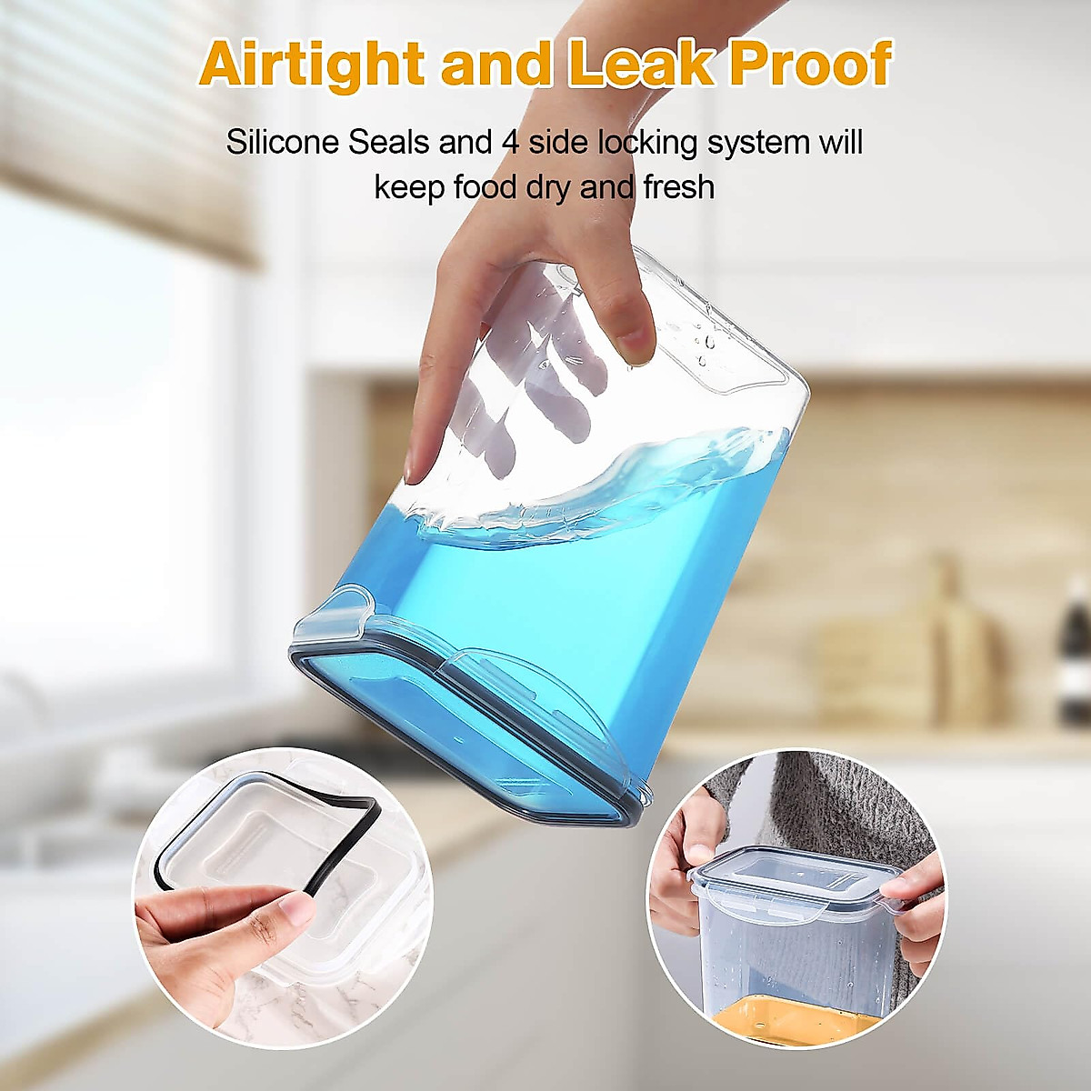 YASHE Airtight Pantry Storage Containers Set of 16, BPA Free Plastic Food Storage for Cereal, Pasta and Snacks, Stackable Kitchen Organizer with Labels, Marker & Measuring Cups