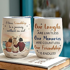Macorner Personalized Wine Tumbler, A True Friendship Is A Journey Without An End, Gifts for Women Friendship, Best Friend Birthday Gifts, Bestie Gifts for Women Friend, Women Friend Gifts