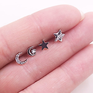 BODY16G CZCZ 4Pcs 20G Star Nose Rings 316L Stainless Steel L Shaped Moon Nose Studs Nose Rings Nose Piercing Jewelry for Women Men