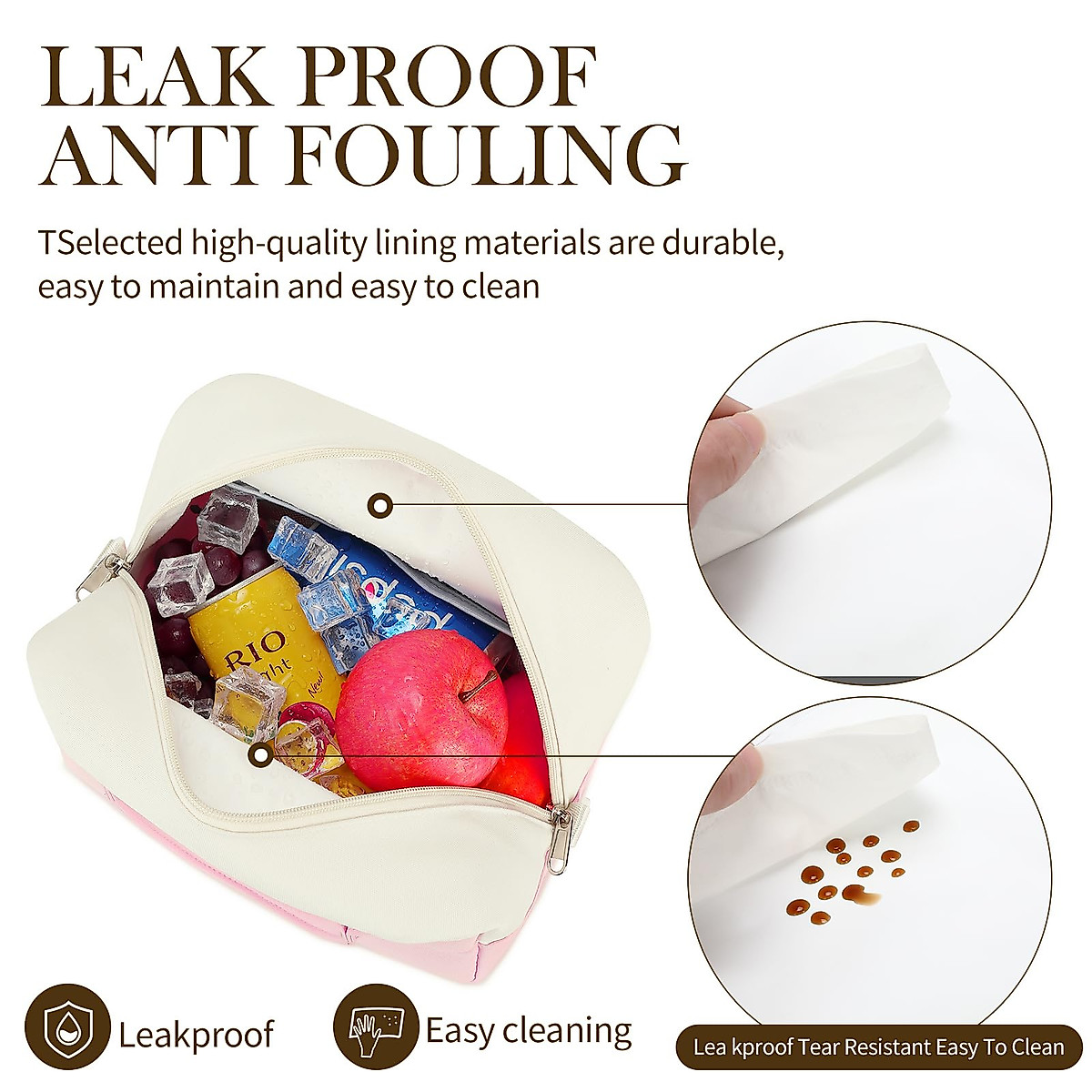 Generic HOPROSE Lunch Bags for Women Men Adults, Insulated Leakproof Lunch Box Large Capacity Lunch Tote Bag, Reusable Cooler Lunch Container for Work/Picnic/Camping (Pink with White), #1801