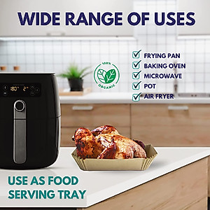 Air Fryer Disposable Paper Liner, Large 100 pcs 10.7Inch Square Non-Stick Air Fryer Parchment Paper Liners, Thickened Waterproof Oil-Proof Baking Paper (10.7, Brown Square)