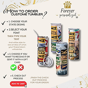 Custom Tumbler with Lid and Straw| All 50 States Tumblers with Name| Stainless Insulated Tumblers| Personalized Gift| Double Wall Coffe Cup for Hot, Cold Drinks (Alabama)