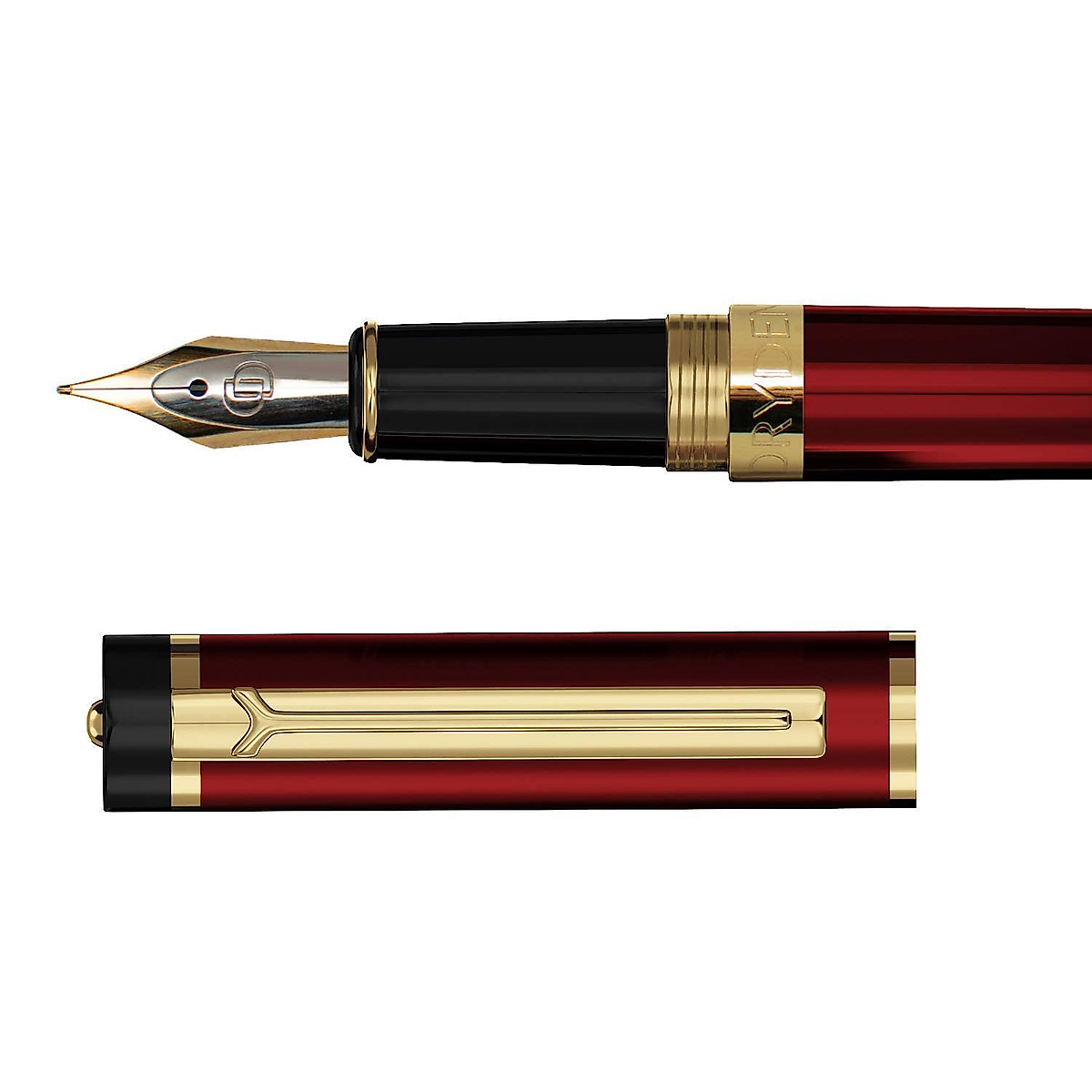 Dryden Designs Fountain Pen - Medium Nib | Includes 24 Ink Cartridges (12 Black 12 Blue) and Ink Refill Converter | Calligraphy Pen, Consistent Writing, Smooth Flow -Royal Red