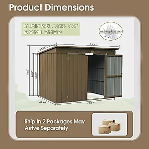 Outdoor Storage Shed, 6 x 4 ft, Galvanized Metal, Brown, for Garden, Backyard, Lawn, Terrace Tool Storage