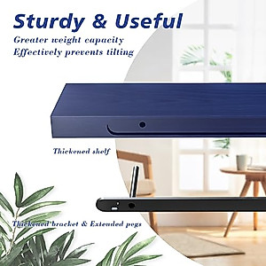 Habudda Floating Shelves, Wall Decor Wood Shelf for Bathroom Bedroom Kitchen Living Room Hanging Mounted Storage, Extra Long 35.5 Inch Set of 2, Wooden Rustic Navy Blue