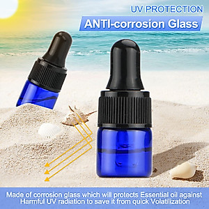 Cobalt Blue Glass Dropper For Essential Oils,1ml(1/4 Dram) Pack of 100,Glass Sample Bottle With Glass Eye Dropper Dispenser,Empty Glass Tube Vials Aromatherapy Container-Pipette&Funnel Included