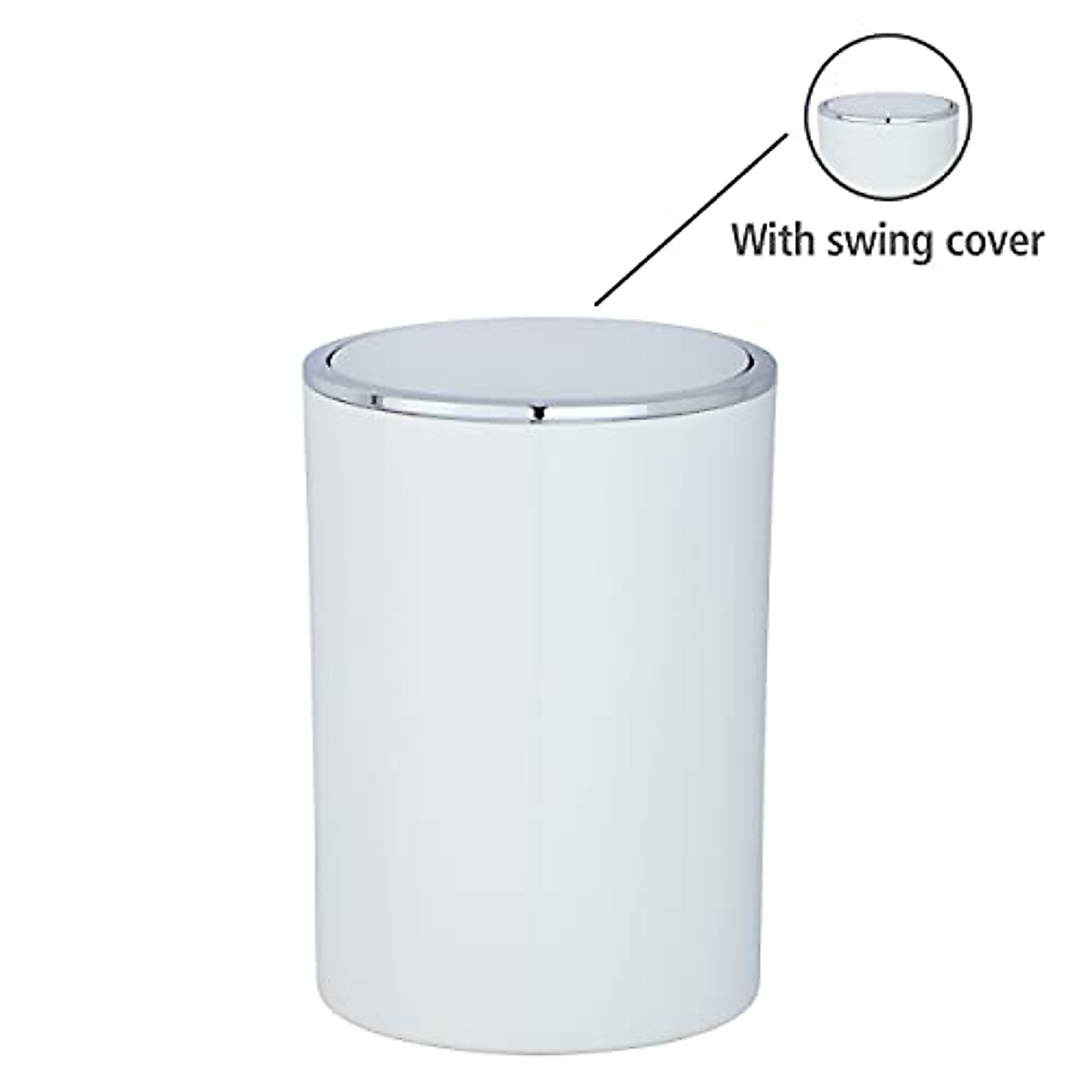 Wenko Inca Trash Can with Lid, Waste Bin with Swing Lid, Small Trash Can, Mini Trash Can, Small Garbage Can, Small Waste Basket, 1.3 Gal, Ø 7.28 x 10.04 in, White