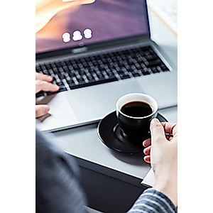 YHOSSEUN 3 Ounces Espresso Cups with Saucers Set, Porcelain Latte Cups and Metal Stand Demitasse Cups for Espresso, Latte, Cafe Mocha, Cappuccino and Tea, Set of 6, Black