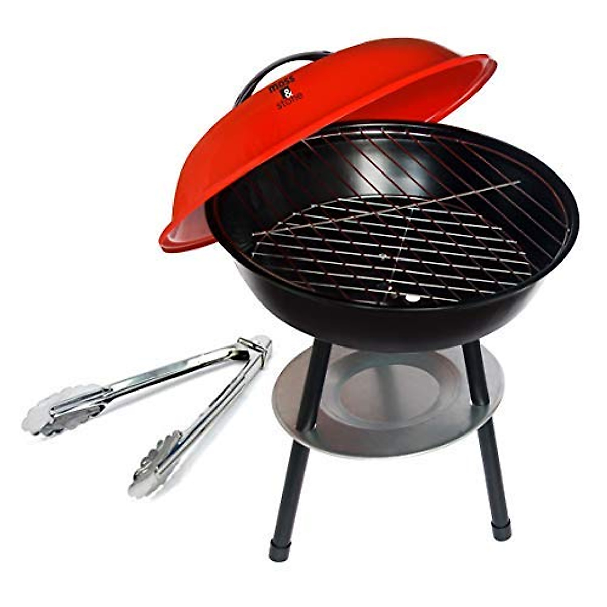 Moss & Stone Premium Portable 14Inch BBQ | Ultimate Outdoor Charcoal Barbecue Grill with Removable Legs & Ash Catcher | Portable BBQ Table Stand & 2 Chrome Plated Grilling Grates | Mesh Edges
