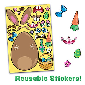 JOYIN 24 PCS Easter Mix and Match Make a Face Animal Stickers with Easter Egg Themed Pig, Bunny, Chicken, Cow, Sheep, Duck Party Favor Supplies, Art and Craft