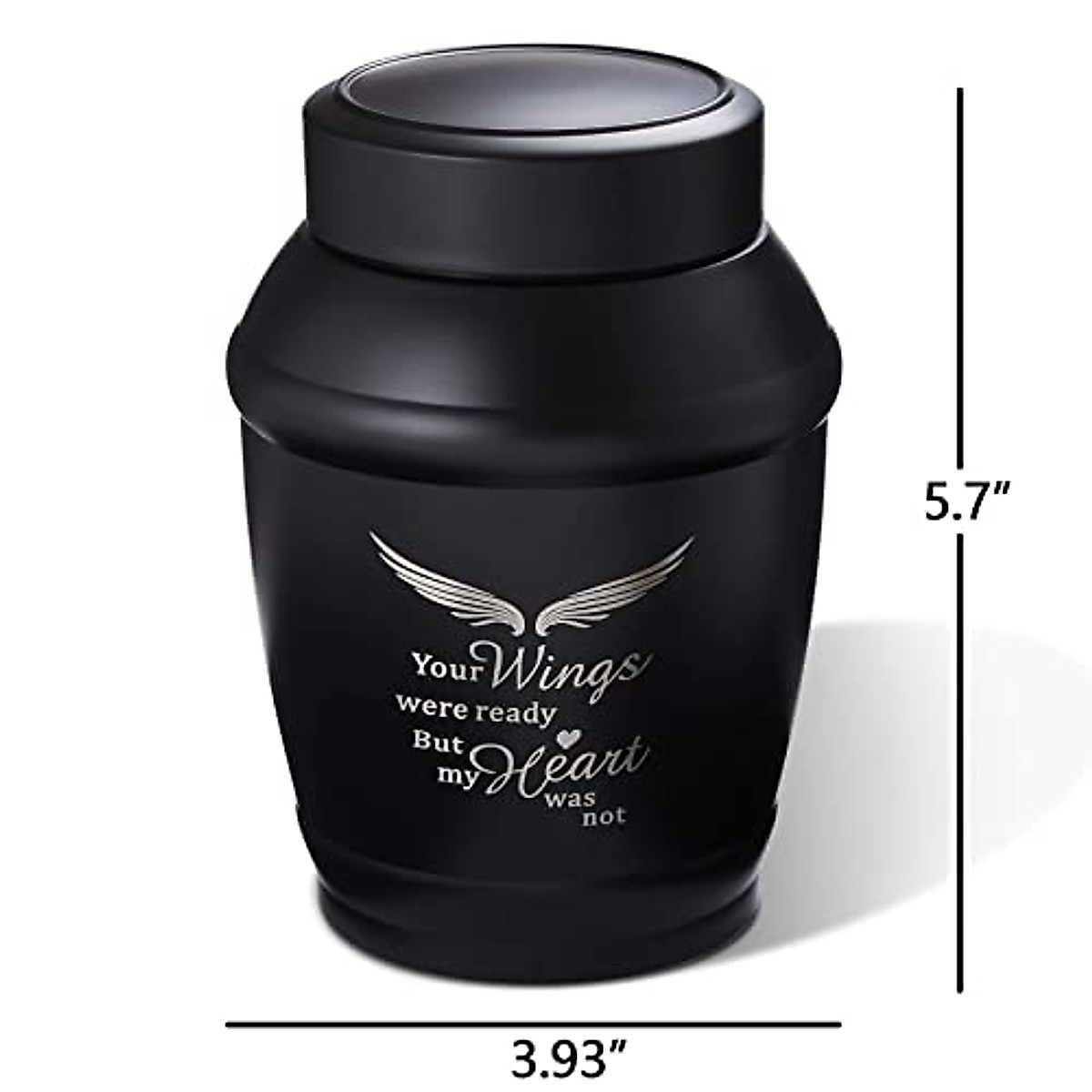 5.7 Inches Medium Size Urns for Human Ashes Adult Male,Black Cremation Urns for Adult Ashes,Angel Wings Decorative Urns