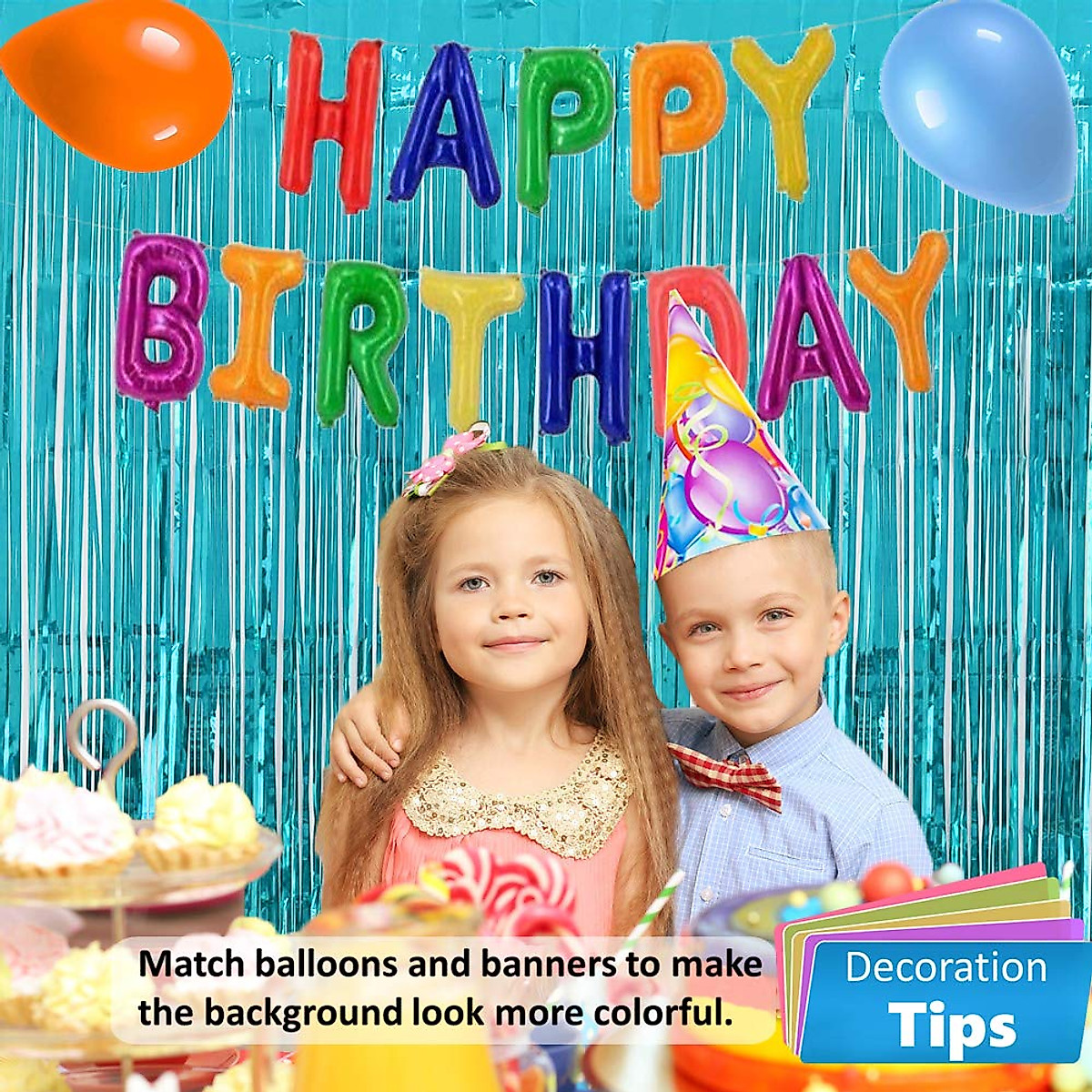 Moohome 2 Pack Teal Blue Foil Fringe Curtain, Fringe Backdrop Curtains for Birthday Wedding Engagement Bridal Shower Bachelorette Party Decorations