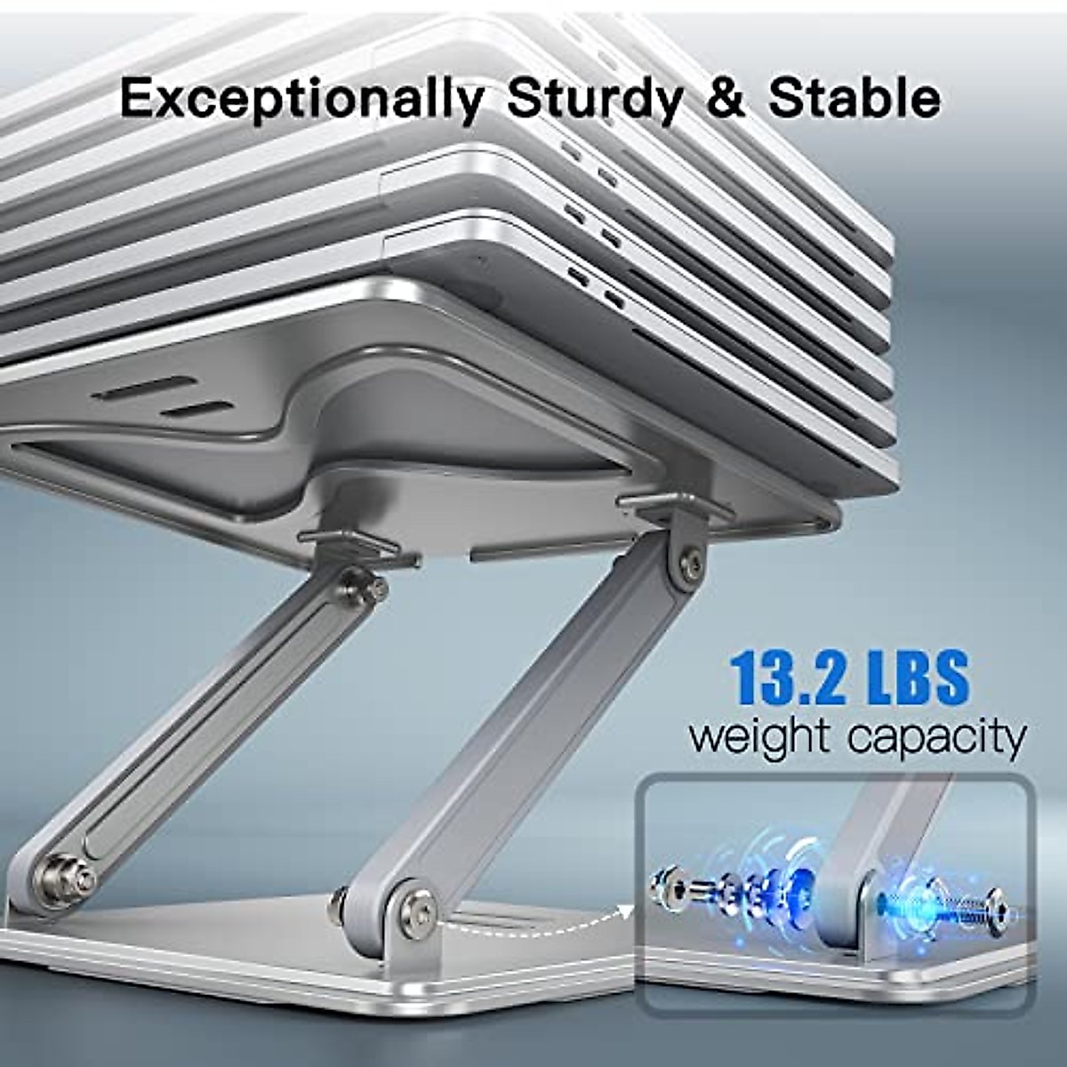 HUANUO Adjustable Laptop Stand for Desk, Computer Stand for Laptop, Laptop Stand Adjustable Height, Foldable Portable Laptop Riser Compatible with 10"-17" Laptops, Notebooks, Tablets, Silver