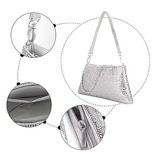 Women Glitter Aluminum Sequins Evening Clutch Shoulder Bag Chain Strap Cross Body Bag