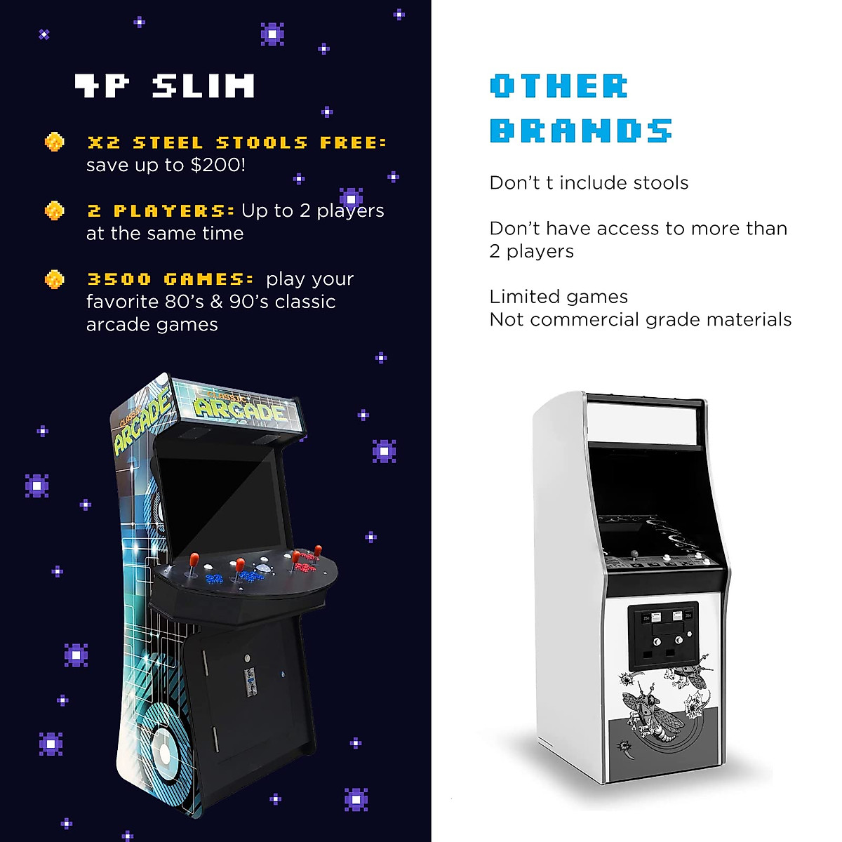 Creative Arcades Slim Full Size Stand-Up Commercial Grade Arcade Machine | 4 Player | 3500 Games | 32" LCD Screen | 4 Sanwa Joysticks | Trackball | 2 Stools Included | 3 Year Warranty