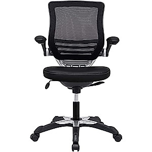 Modway Edge Mesh Back and White Vinyl Seat Office Chair With Flip-Up Arms - Computer Desks in Black