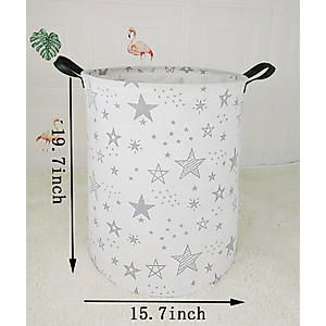 ACMUUNI 19.7" Round Canvas Large Clothes Basket Laundry Hamper with Handles,Waterproof Cotton Storage Organizer Perfect for Kids Boys Girls Toys Room, Bedroom, Nursery,Home,Gift Basket(Grey Star)